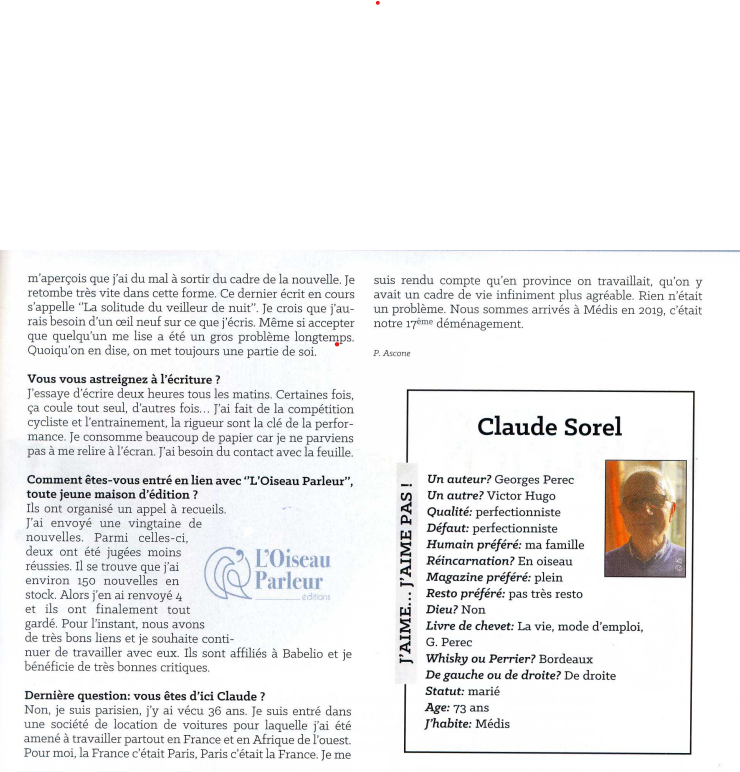 Interview de Claude Sorel | L'Oiseau Parleur Editions